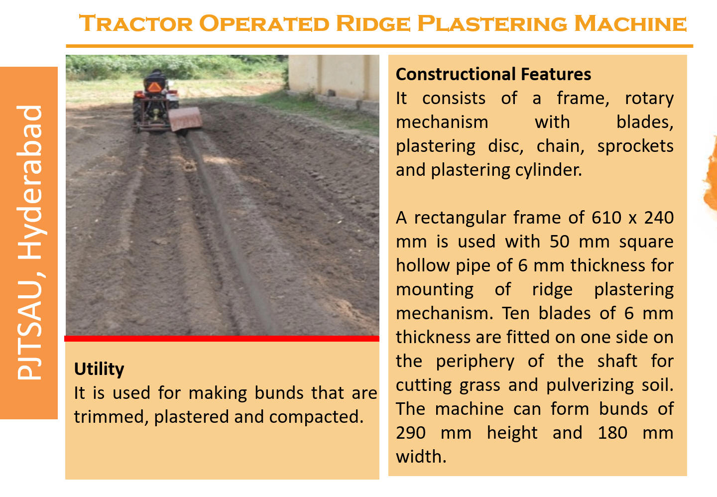 Tractor operated ridge plastering machine