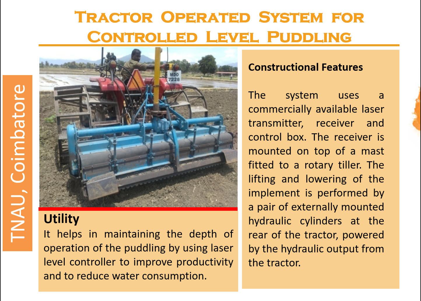 Tractor operated system for controlled level puddling